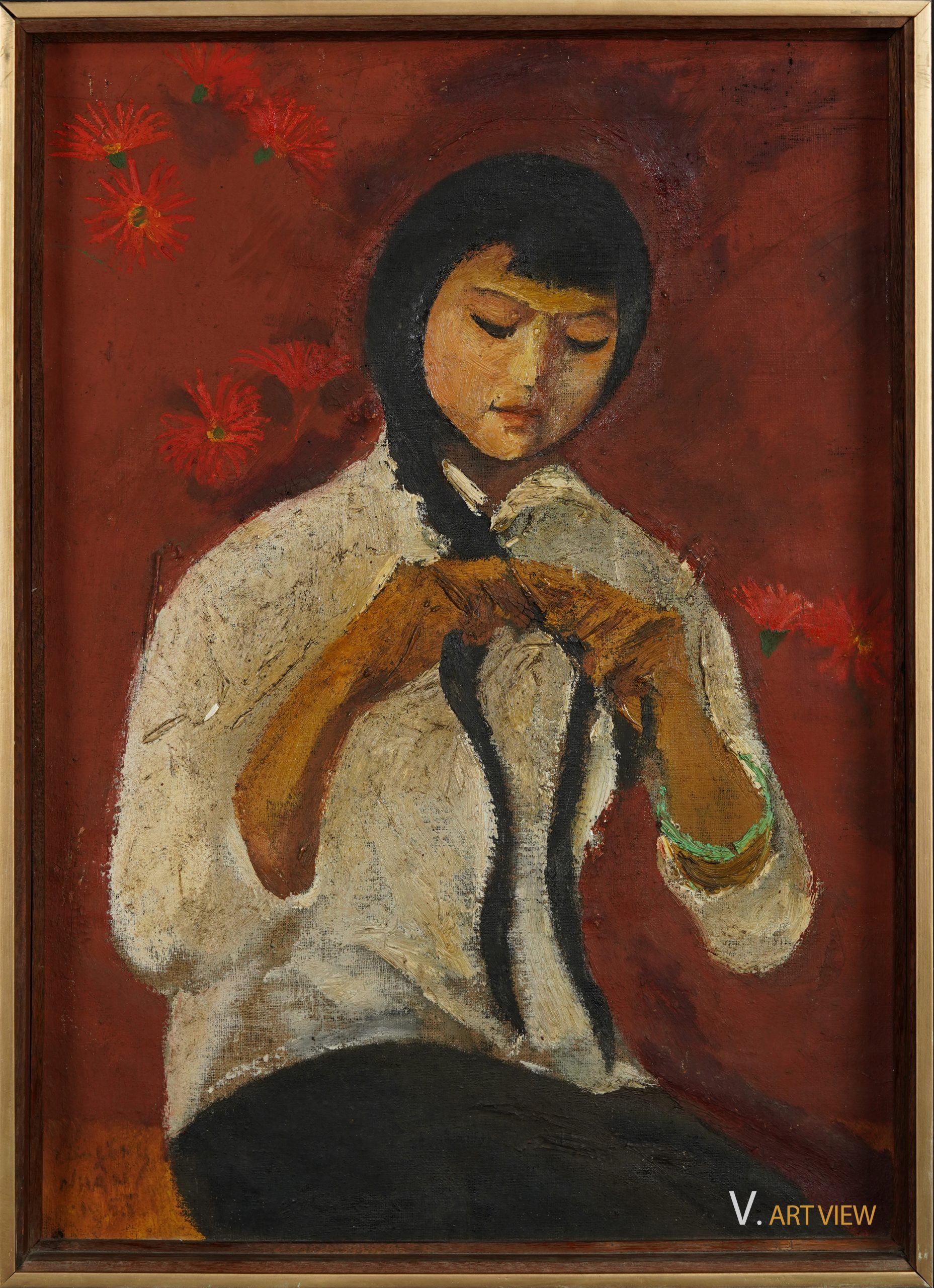 “MAIDEN PLAITING HER HAIR” — A RARE OIL PAINTING OF LUU CONG NHAN (1931 ...